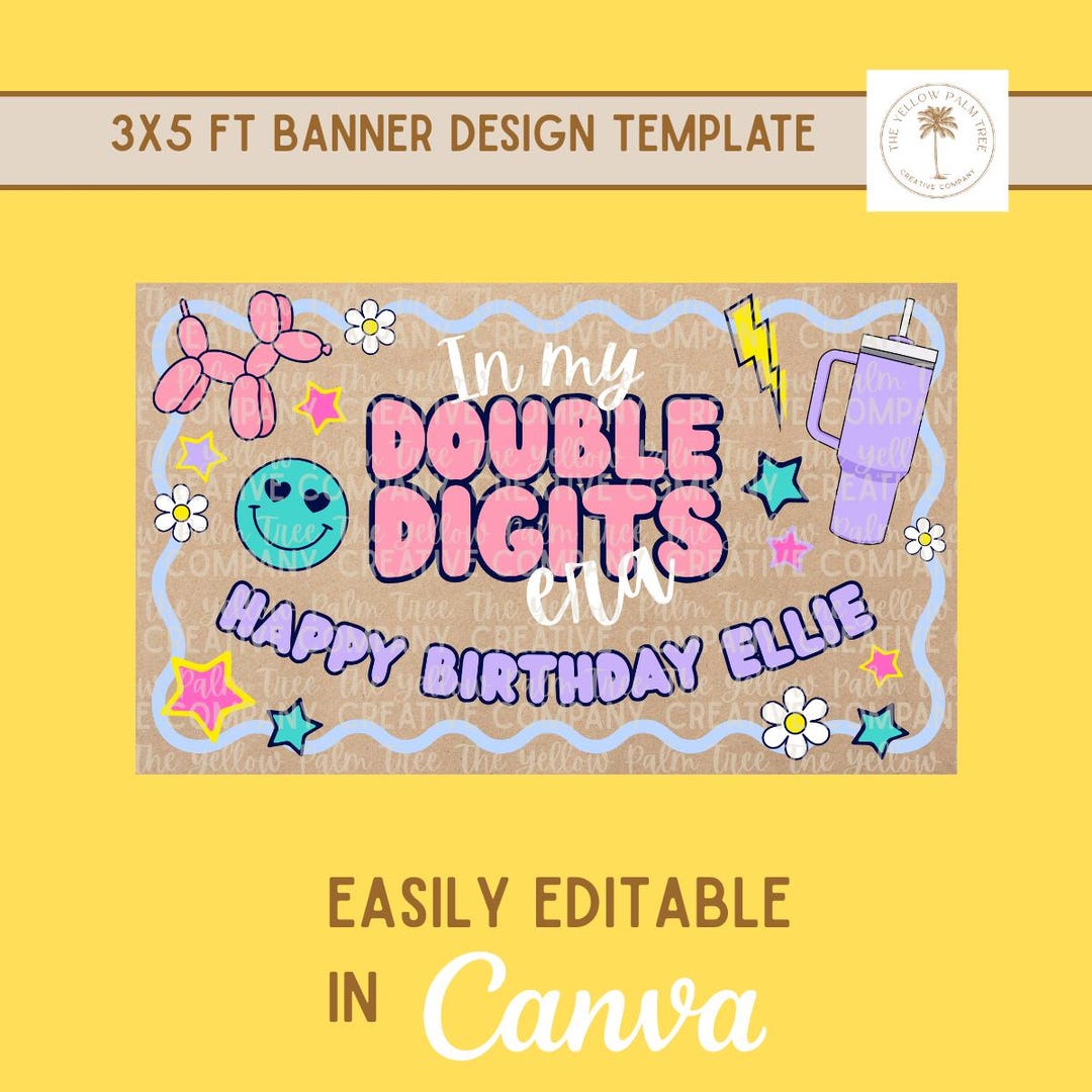 Double Digits Era Preppy Birthday Banner Template / Customizable Canva ...