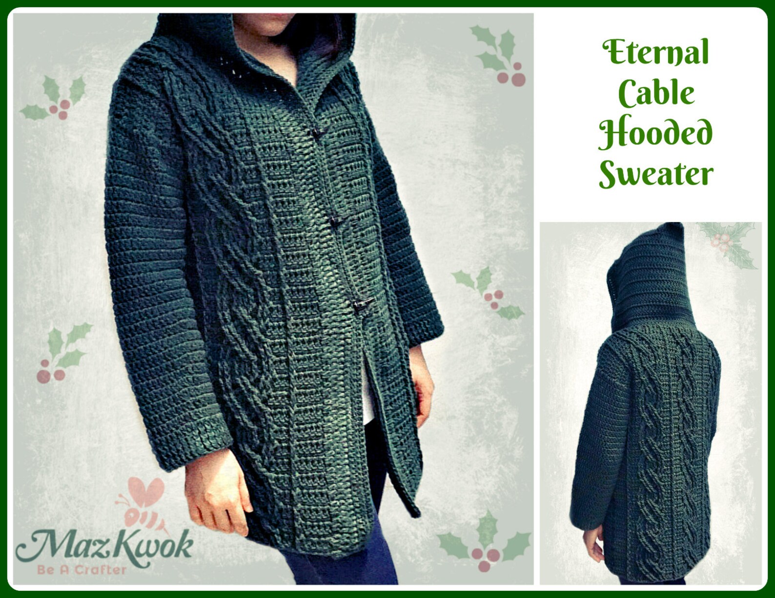 Eternal Cable Hooded Sweater Pdf Crochet Pattern Size L | Etsy