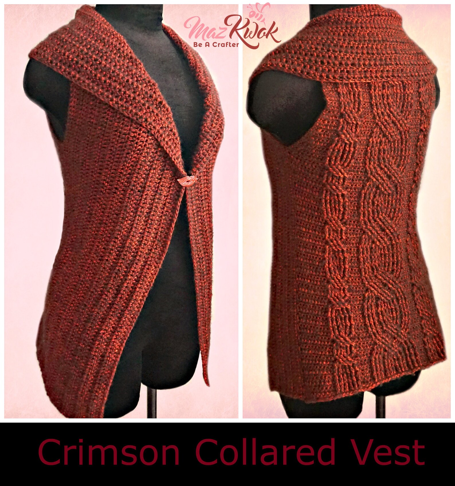 Crimson Collared Vest Pdf Crochet Pattern Size S 3XL - Etsy