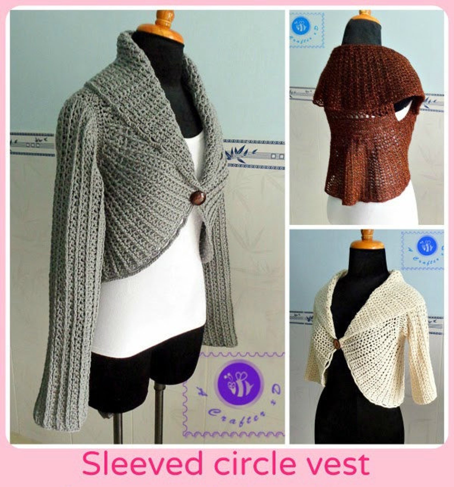 Sleeved Circle Vest Pdf Crochet Pattern ( Size 2XS - 2XL ) - Etsy