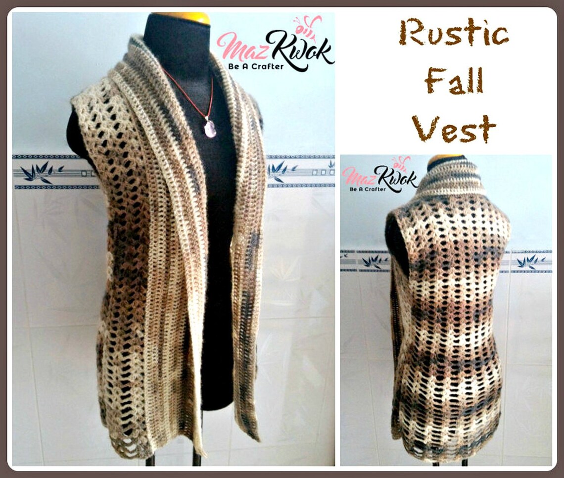 Rustic Fall Vest Pdf Crochet Pattern Size S 3XL - Etsy