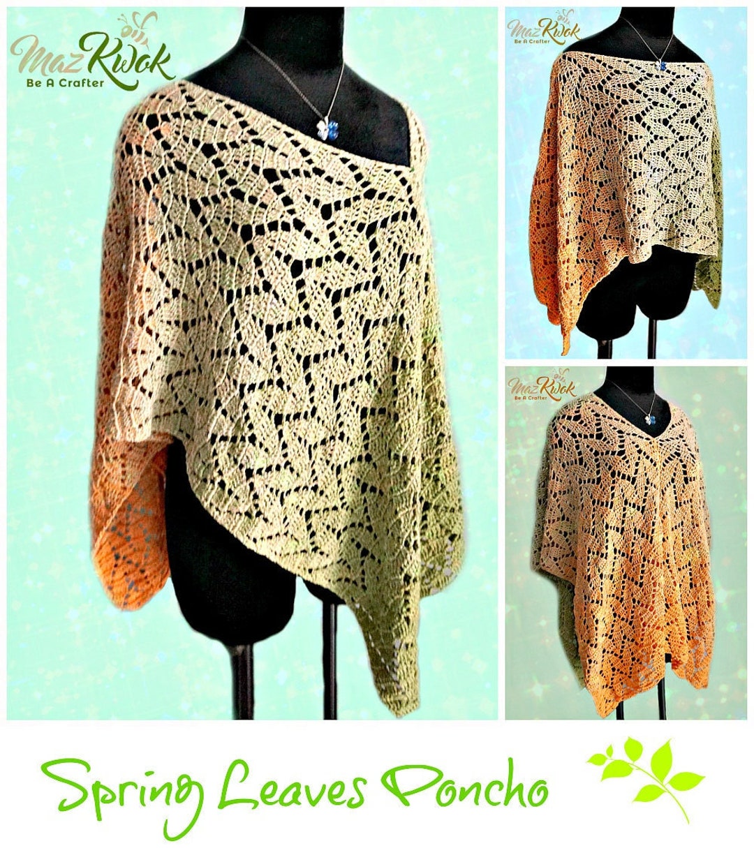 Spring Leaves Poncho Pdf Crochet Pattern ( Size S - 3XL ) - Etsy