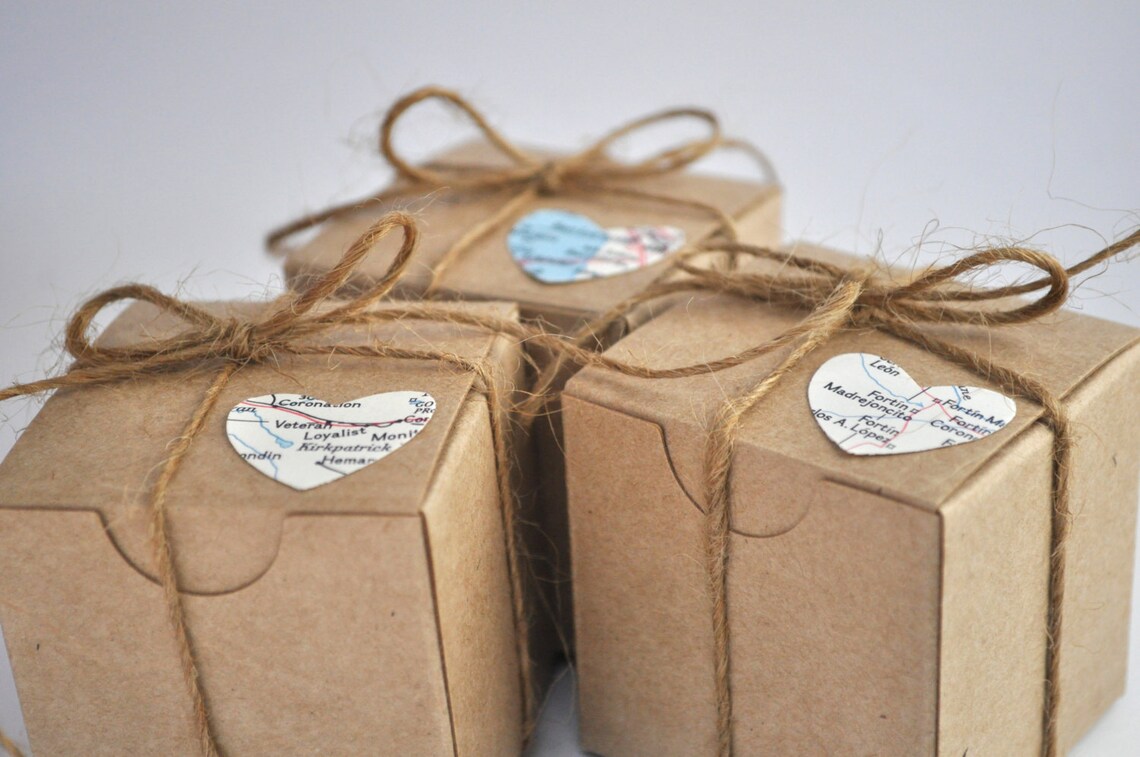 50 Rustic Map Boxes Small Map Favors Travel Themed Favors | Etsy