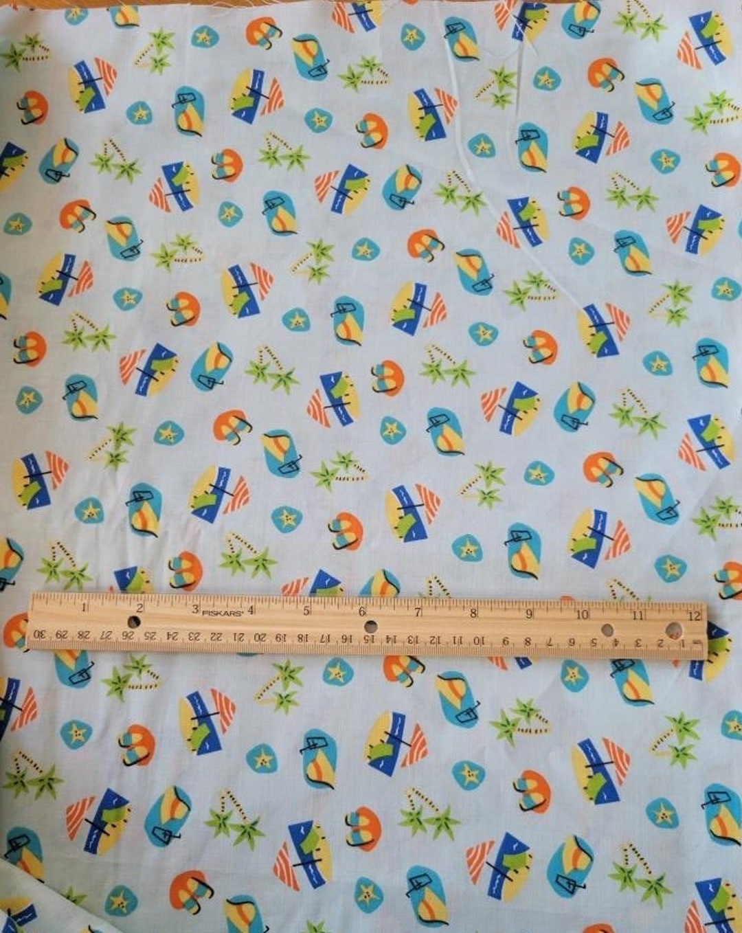 Beach Themed Fabric: Umbrellas Palm Trees Starfish & Beach - Etsy