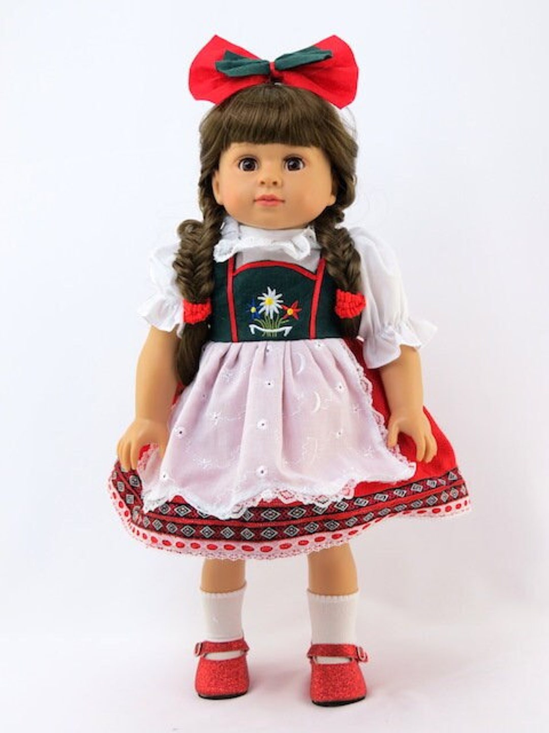 Traditional Detailed Swiss Dress Costume & Hairbow Fits American Girl ...