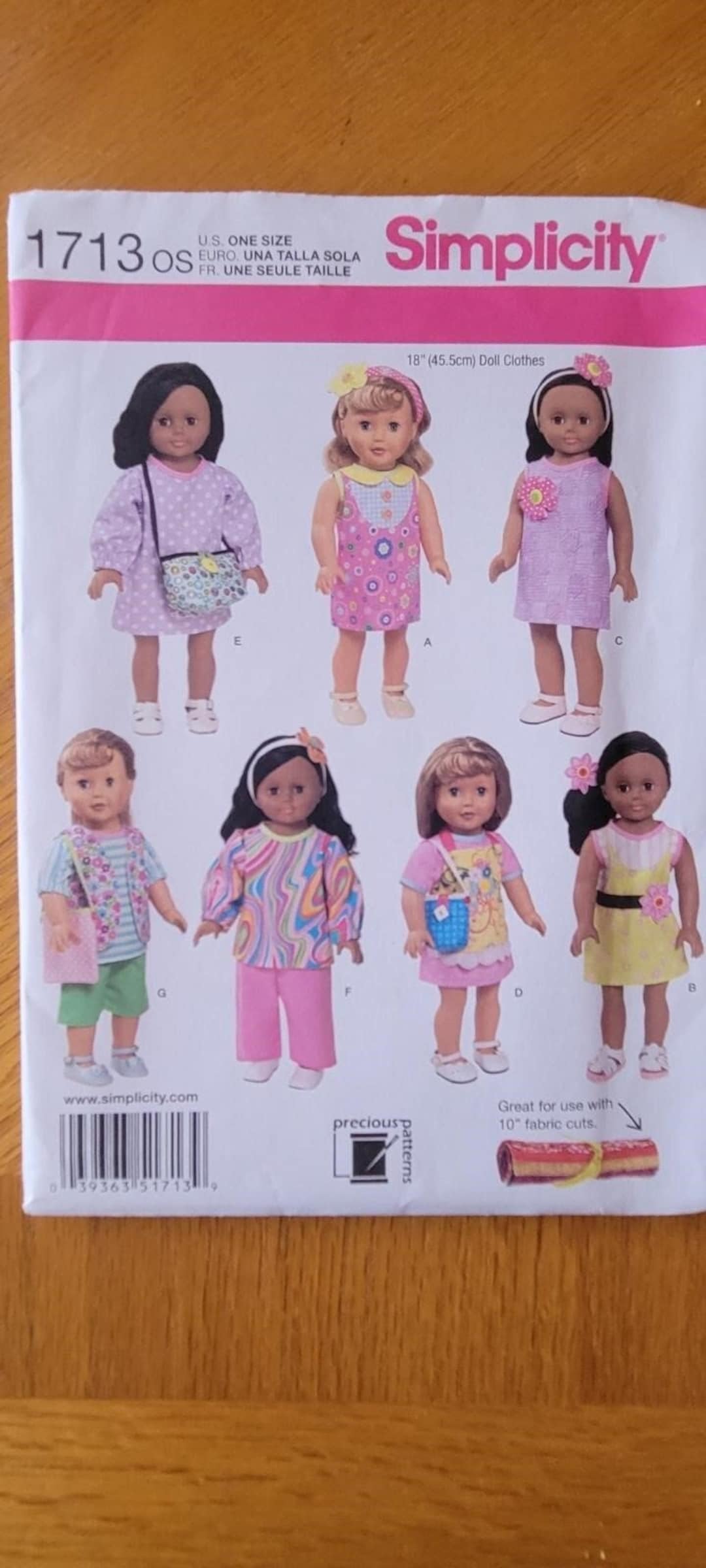 18" Doll Clothes Pattern Simplicity #1713 - New, Uncut - American Girl ...