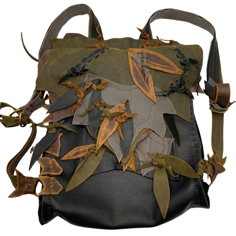 Handmade Leather Forager Backpack: Leafy Boho Hiking Bag - Etsy