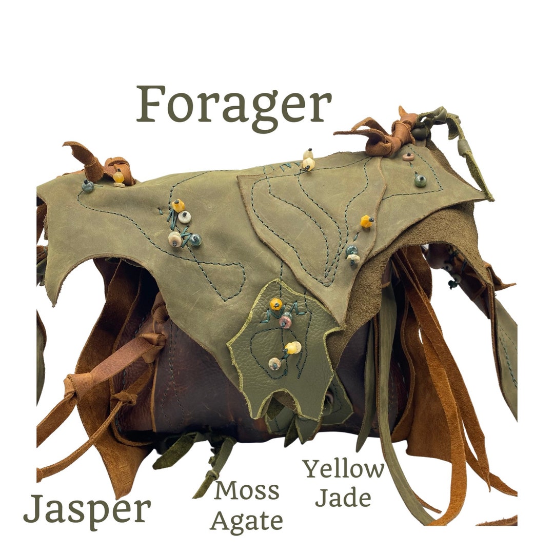 Handmade Leather Bag With Gemstones, Elf Bag, Leather Crossbody Bag ...