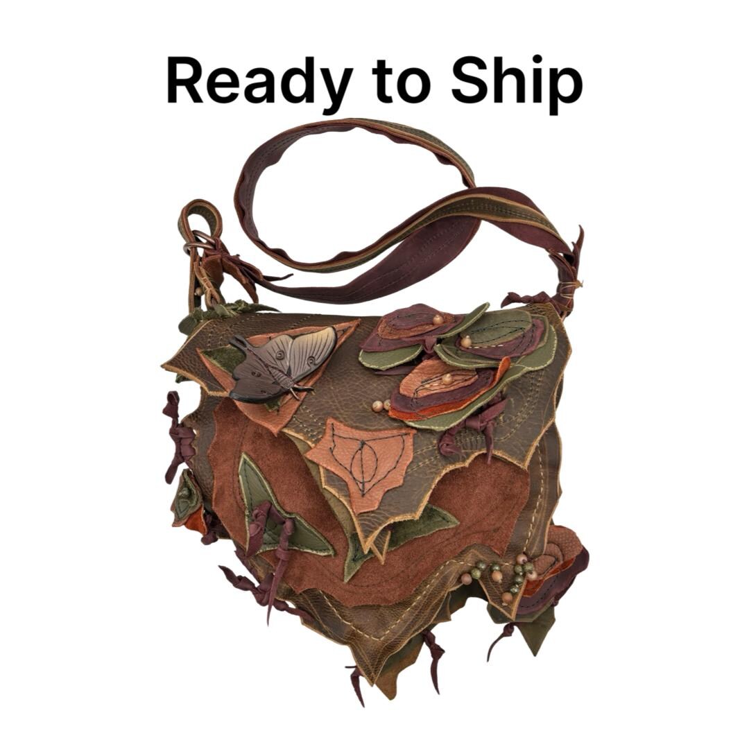 Handmade Leather Leaf Bag, Leather Fairy Bag, Wearable Art, Fantasy Bag ...