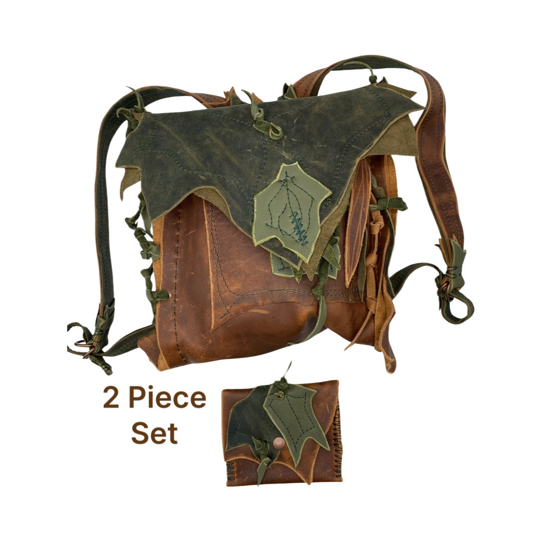 Handmade Leather Leaf Backpack Purse Set: Earthy Cardholder - Etsy