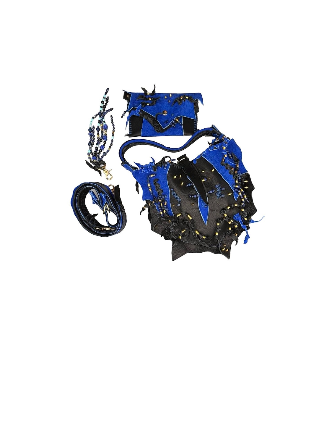 Black Leather Crossbody Bag With Fringe: Dragon Purse, Wallet & Charm ...