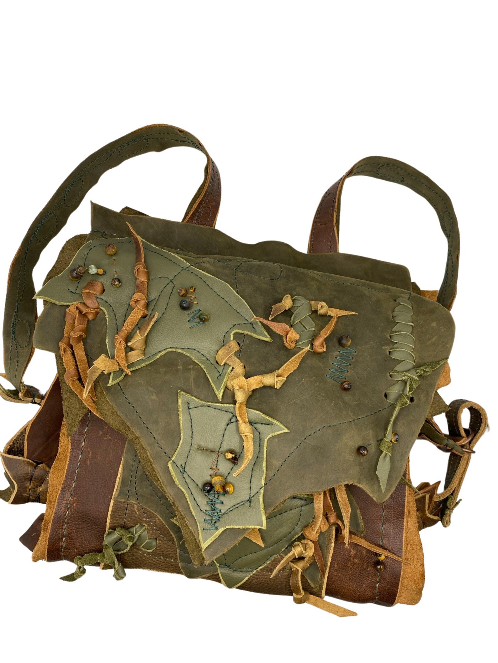 Handmade Leather Forager Backpack: Leafy Boho Hiking Bag - Etsy