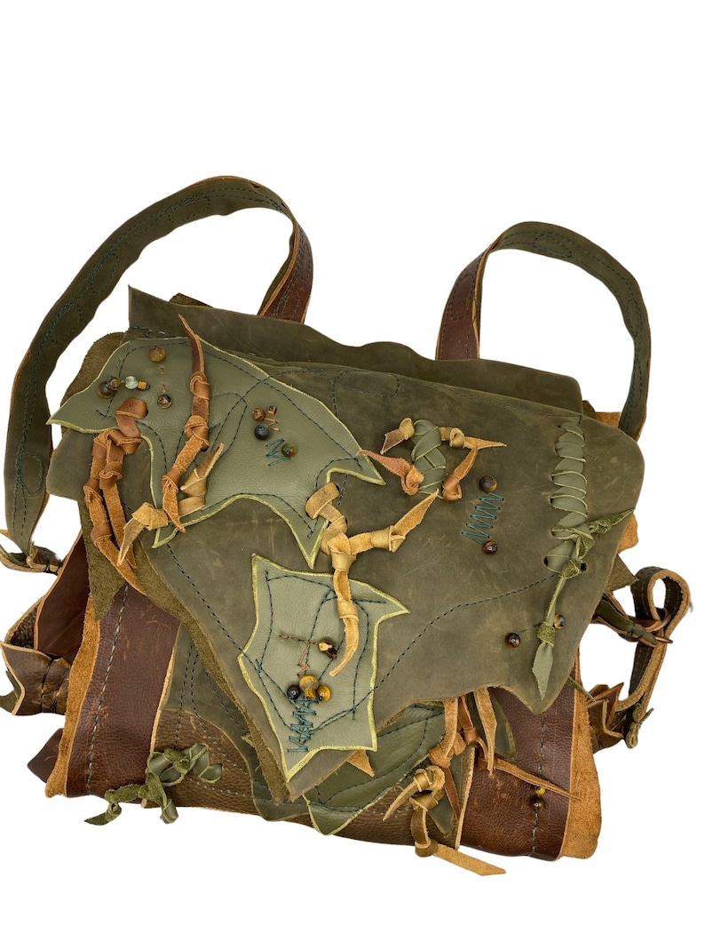 Handmade Leather Forager Backpack: Leafy Boho Hiking Bag - Etsy