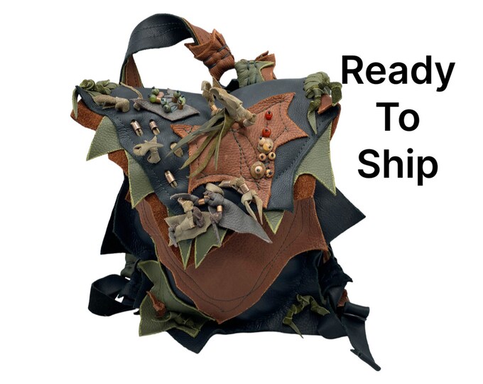 Leather Backpack Purse, Handmade Leather Bag, Leather Leaf Backpack ...