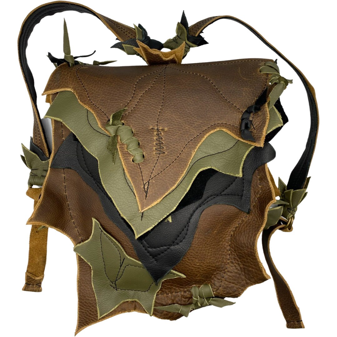 Leather Backpack Purse, Handmade Leather Bag, Leather Leaf Backpack ...