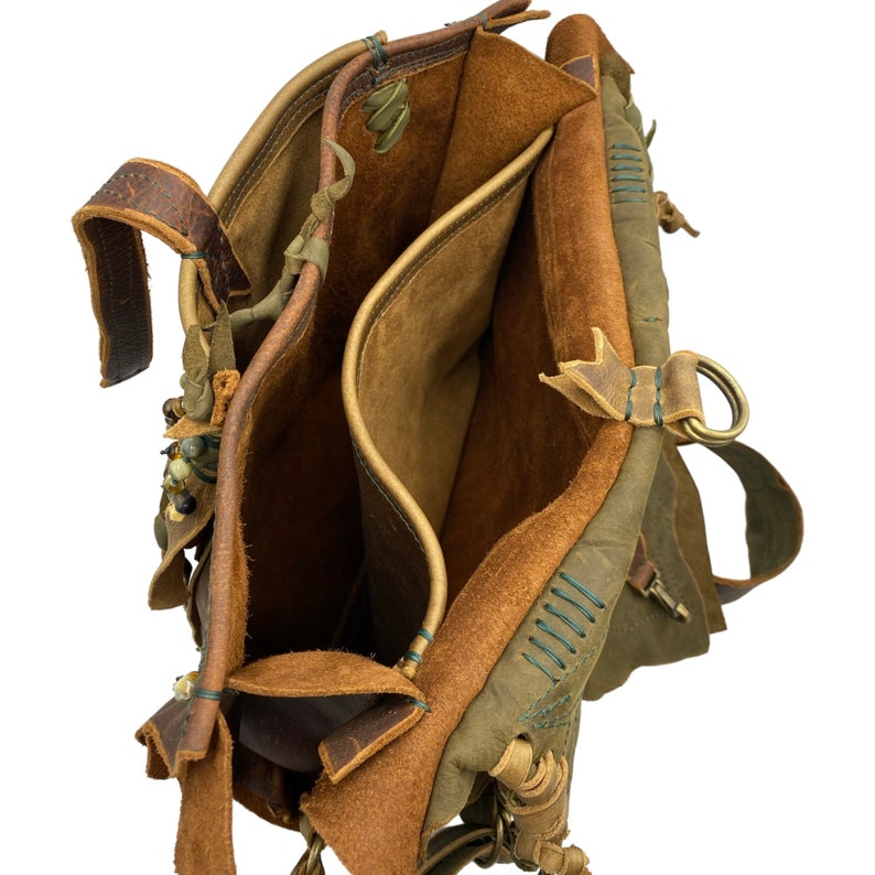Handmade Leather Forager Backpack: Leafy Boho Hiking Bag - Etsy