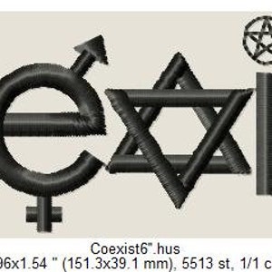 Coexist Embroidery Machine Design. Six Sizes: 5'', 6'', 7'', 8'', 9 ...