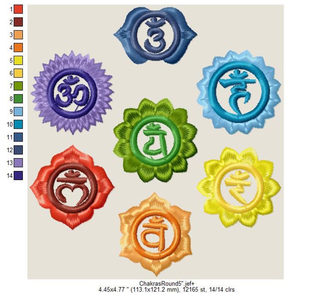 Chakras Embroidery Design for 5'' Hoop. the Size is 5'' (125mm). All ...