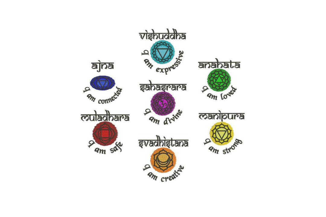 Chakras Embroidery Designs 5'' (set of 7) - Yoga, Reiki (instant ...
