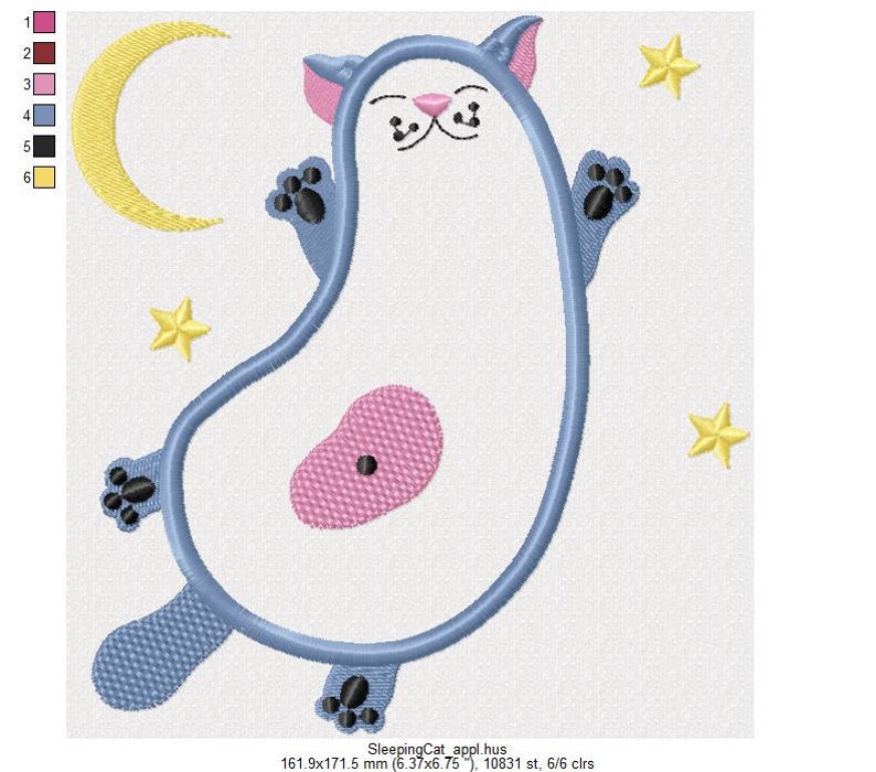 Sleeping Cat Applique Design for Embroidery Machine | Etsy