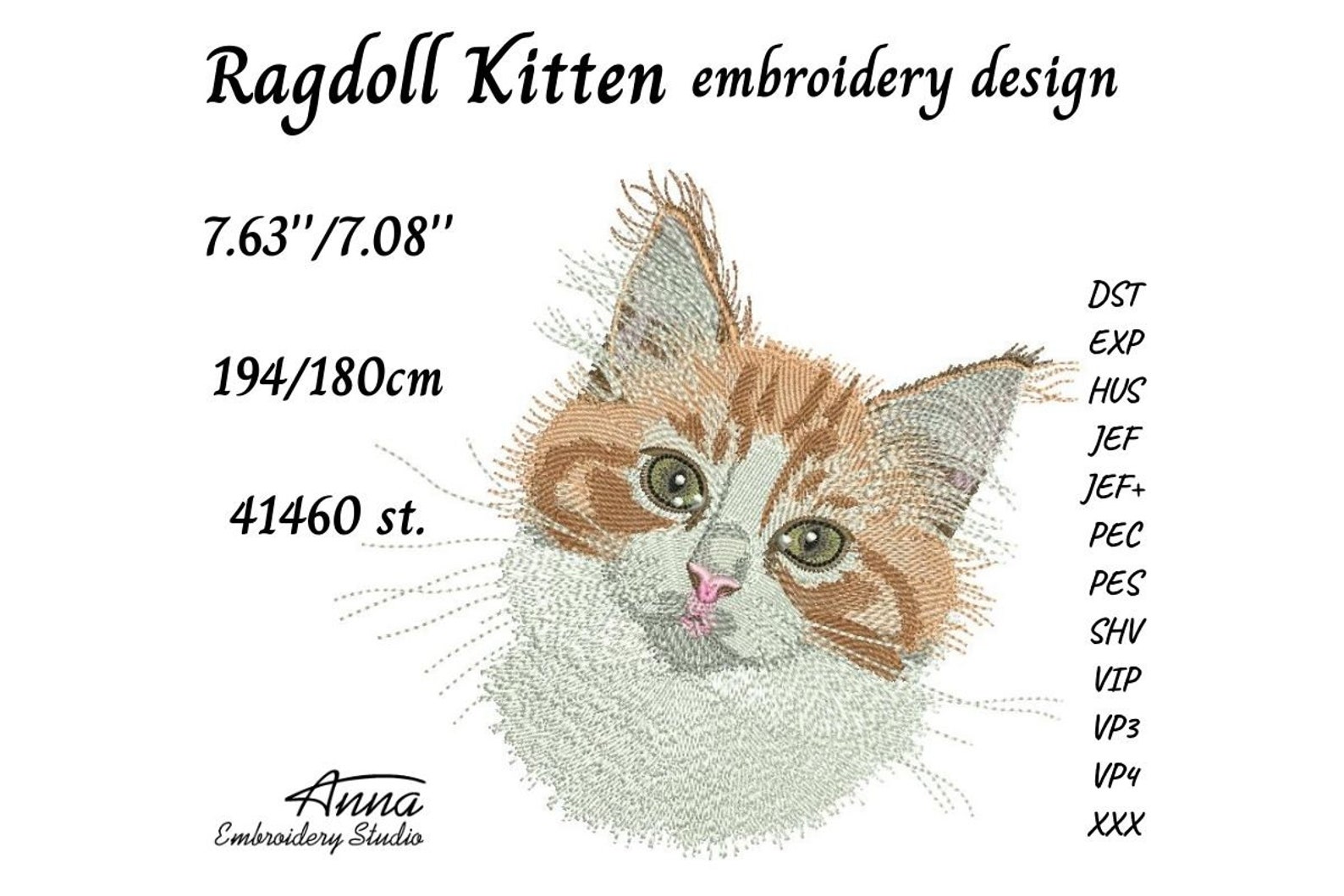 Ragdoll Cat Embroidery Design. Design for Embroidery Machine. - Etsy