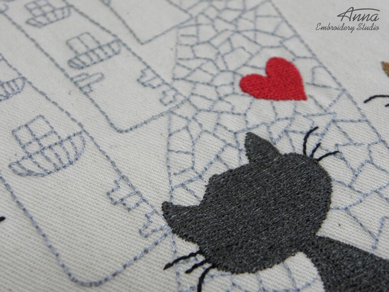 Embroidery Design. Two Cats on a Roof. Designs for Embroidery | Etsy