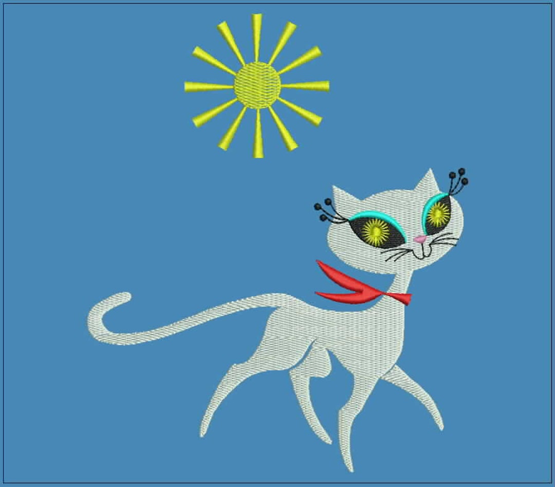 White Cat Design for Embroidery Machine. Hoop 4x4, 5x7, 6x10 and 8x12 ...