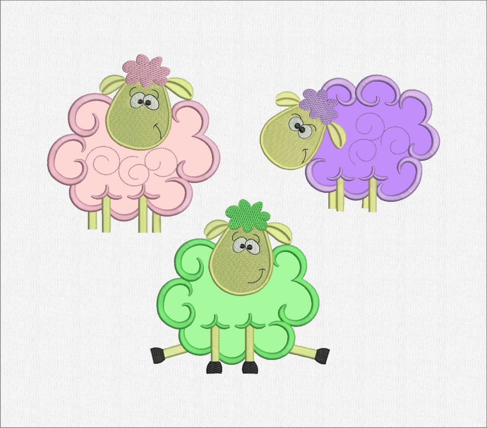 Set of Three Designs. Lamb Applique Design for Embroidery Machine. 4 ...