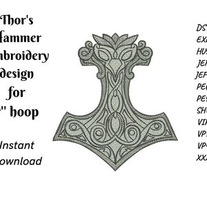 Thor's Hammer Embroidery Design for 7'' Hoop. All Formats. Instant ...