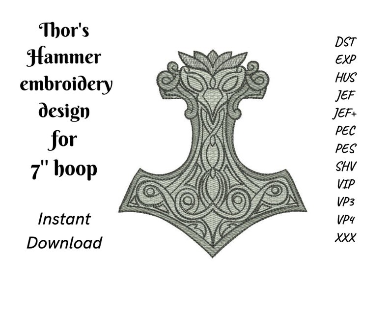 Thor's Hammer Embroidery Design for 7'' Hoop. All - Etsy