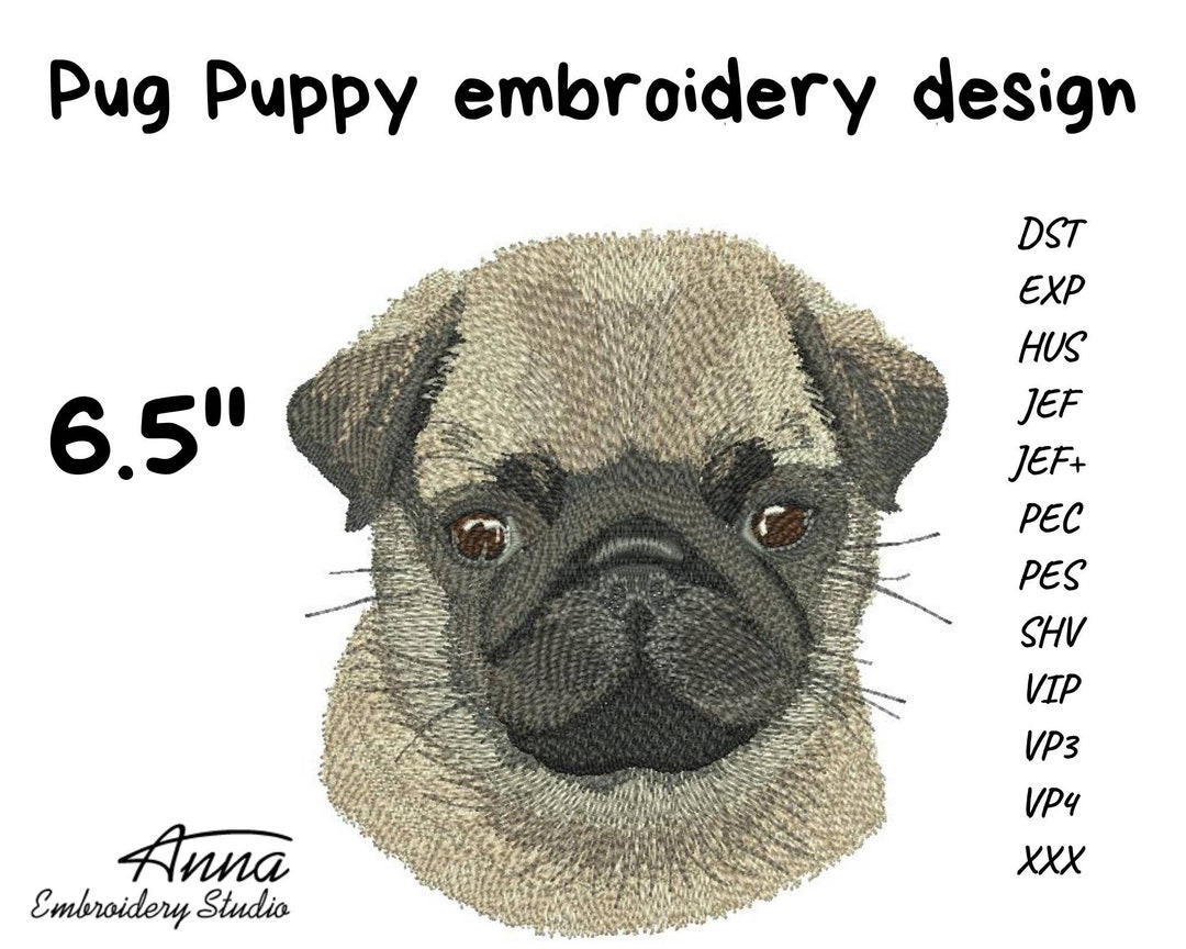 Pug Puppy Embroidery Design for Dog Lovers. Design for Embroidery ...