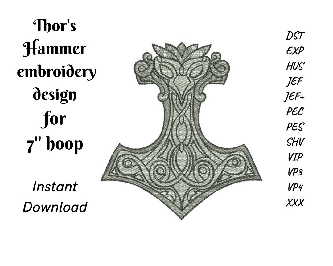 Thor's Hammer Embroidery Design for 7'' Hoop. All Formats. Instant ...
