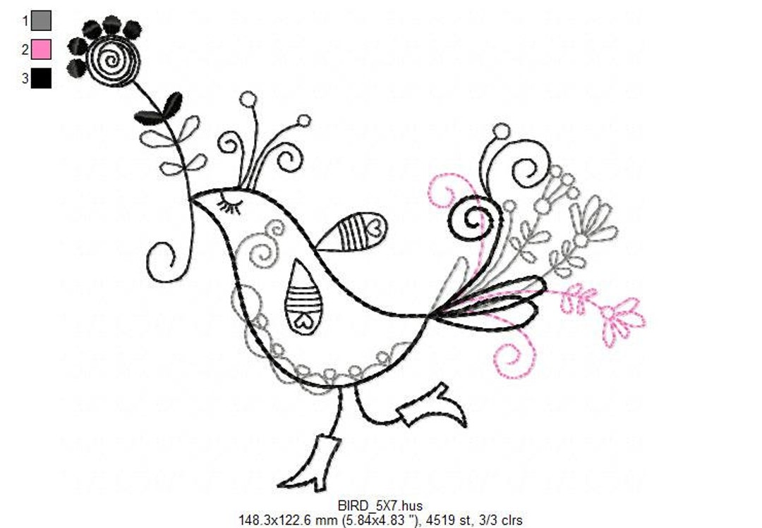 Bird Embroidery Machine Design, Split Design (5x7 and 6x10) PES, EXP ...