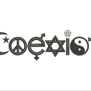 Coexist Embroidery Machine Design. Six Sizes: 5'', 6'', 7'', 8'', 9 ...