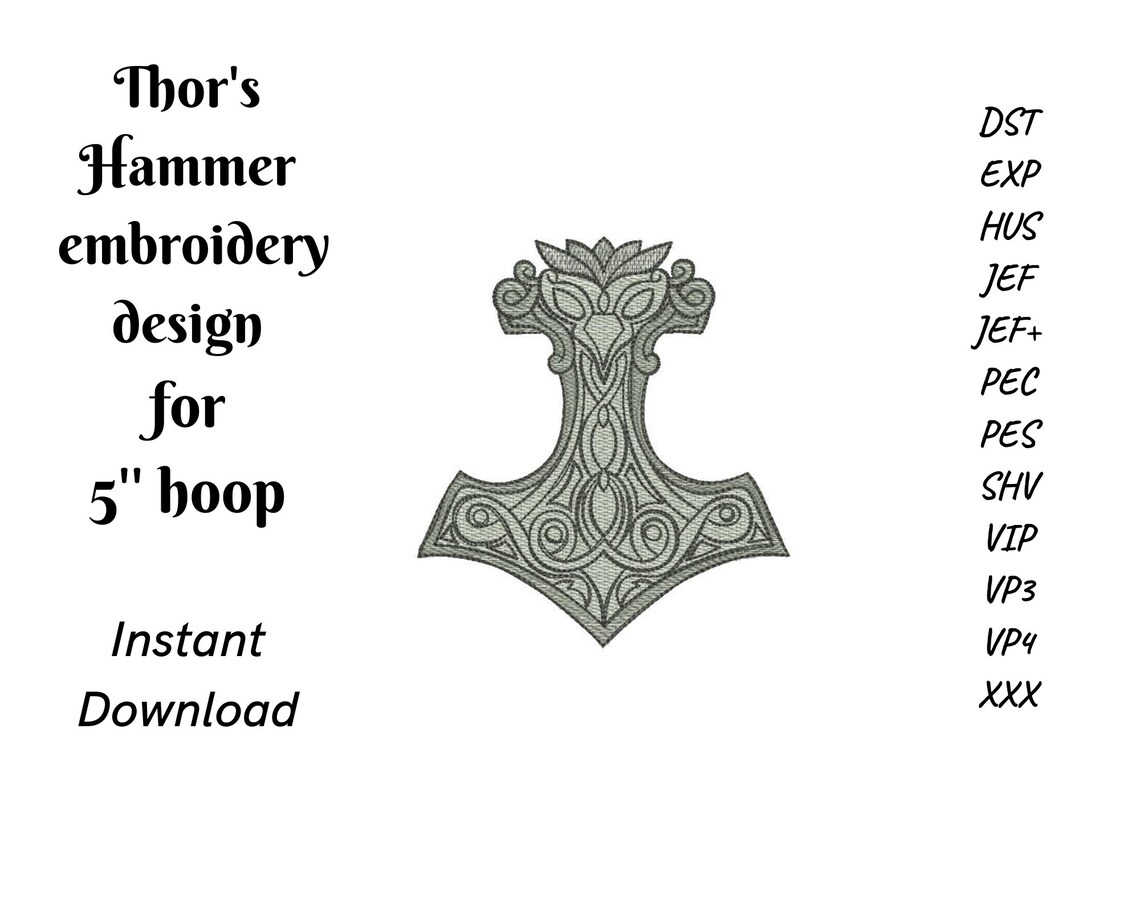 Thor's Hammer Embroidery Design, Viking Celtic (5'' Hoop) (instant ...