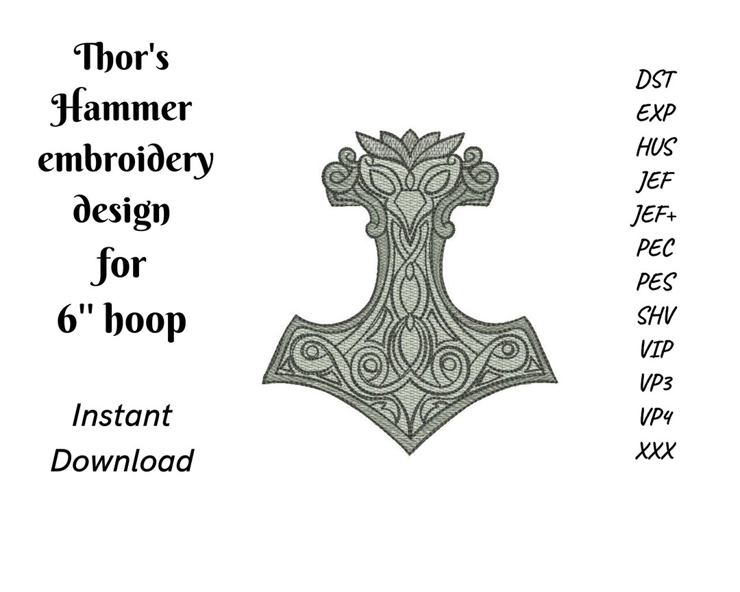 Thor's Hammer Embroidery Design for 6'' Hoop. All Formats. Instant ...