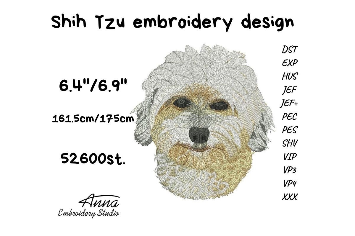 Shih Tzu Dog Breed Embroidery Design for Dog Lovers. | Etsy