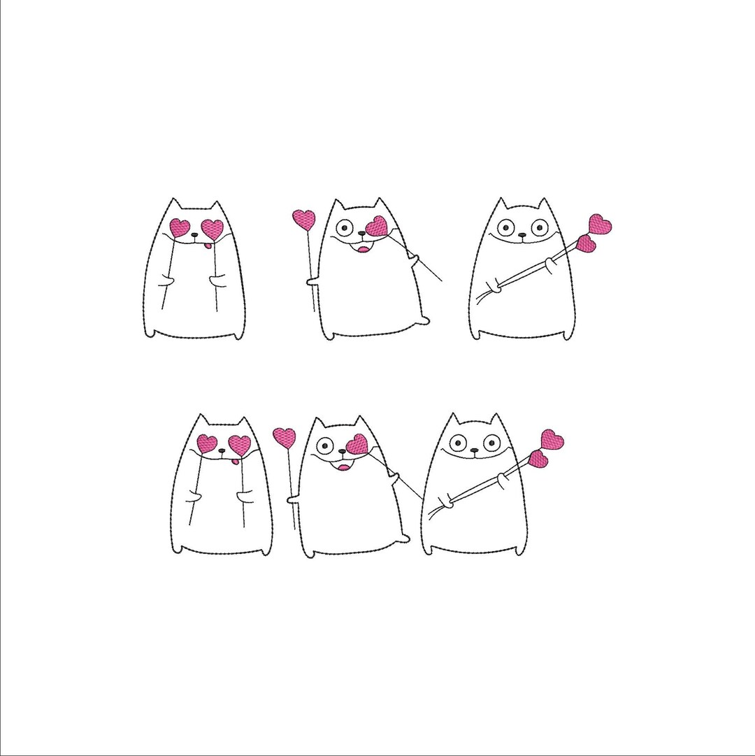Three Funny Cats Embroidery Design. Hoop 6''x10'' and Split Designs for ...