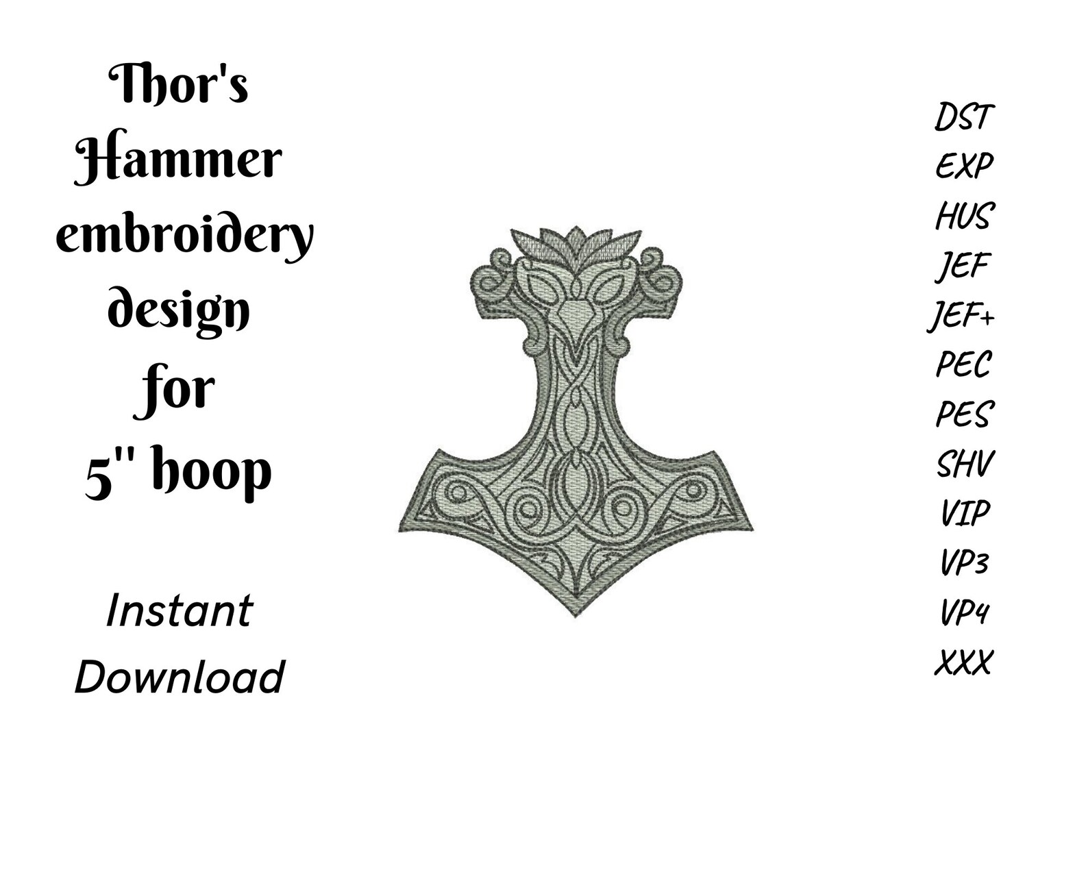 Thor's Hammer Embroidery Design, Viking Celtic (5'' Hoop) (instant ...