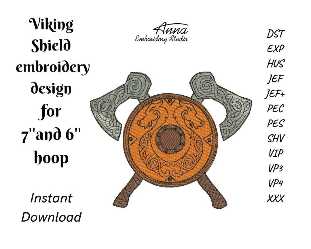 Viking Shield Embroidery Design for 7'' and 6'' Hoop. All Formats ...
