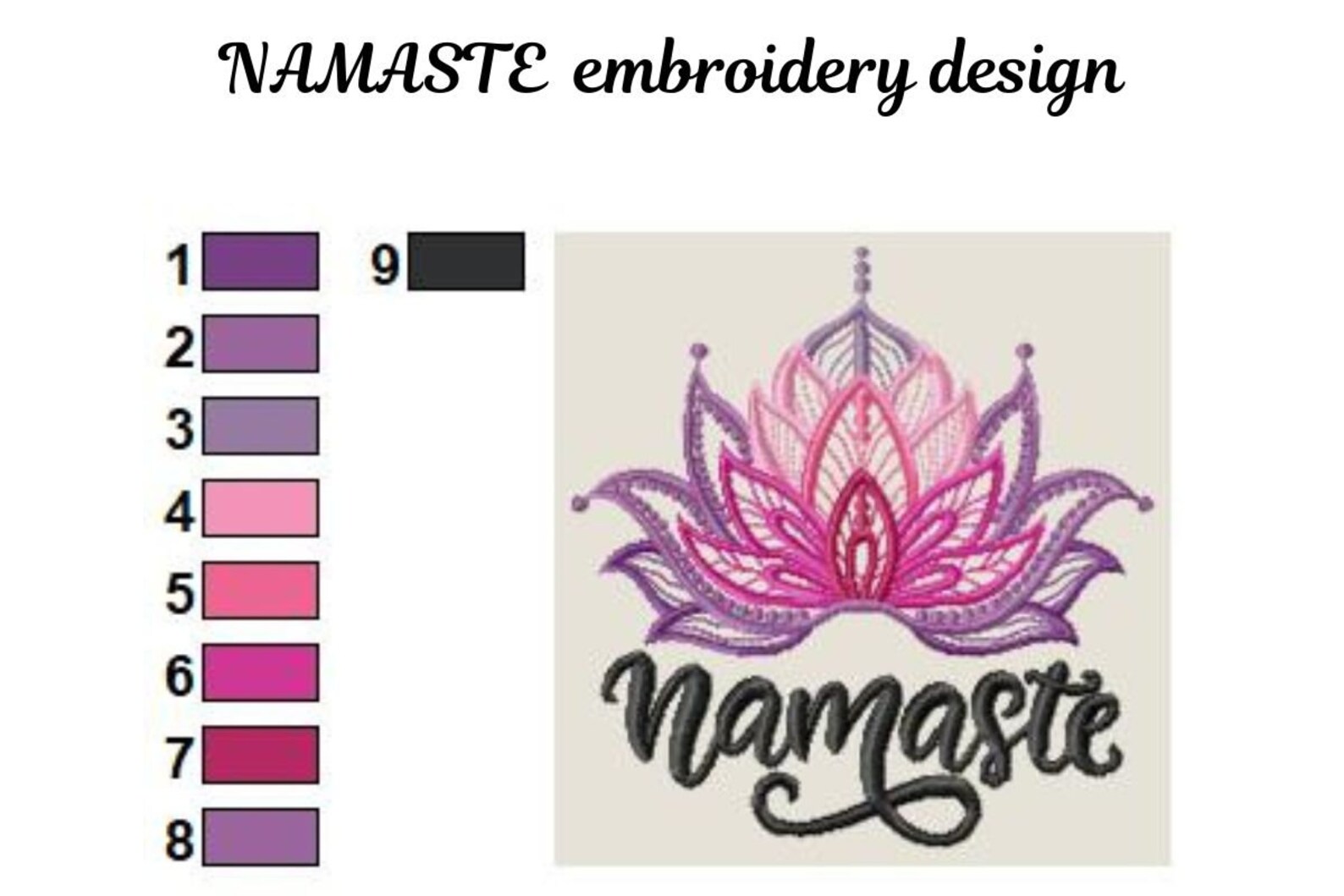 Namaste Embroidery Design for 6'' Hoop. Multicolor Design for ...