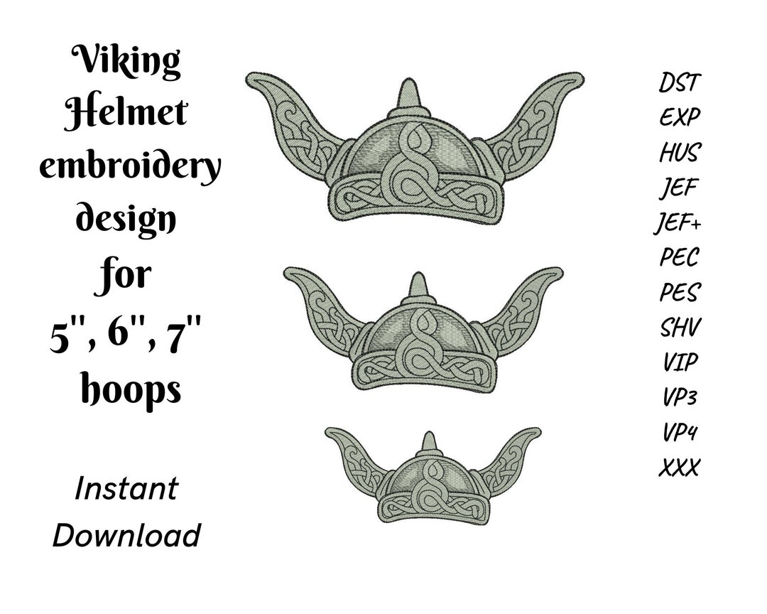 Viking Helmet Embroidery Design for 5'', 6'' and 7'' Hoop. All Formats ...
