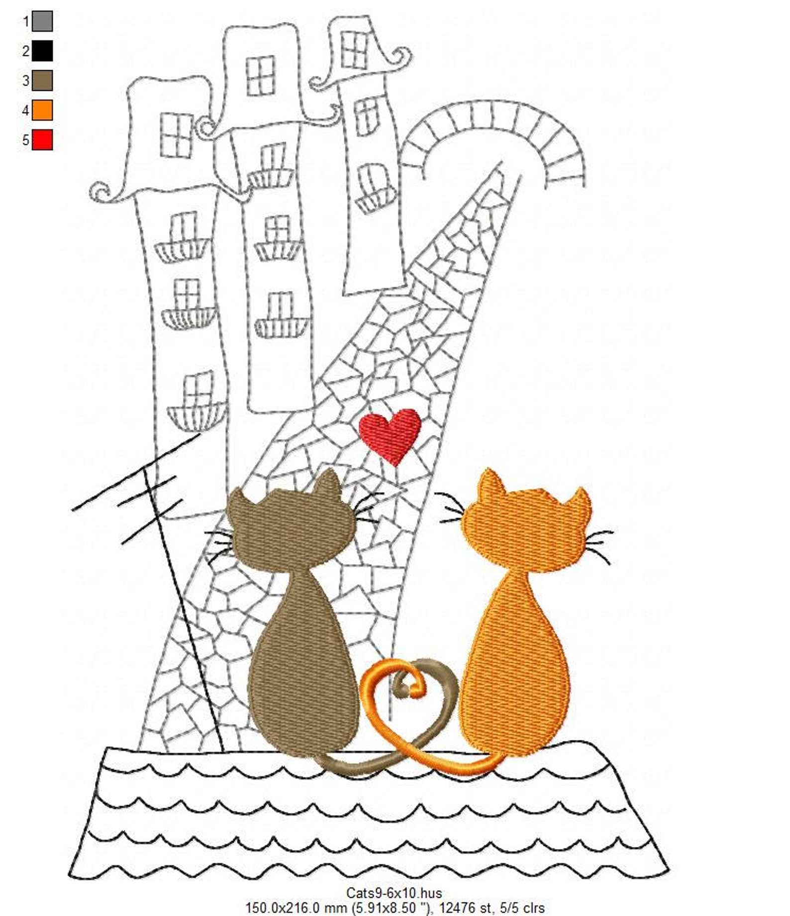 Embroidery Design. Two Cats on a Roof. Designs for Embroidery - Etsy