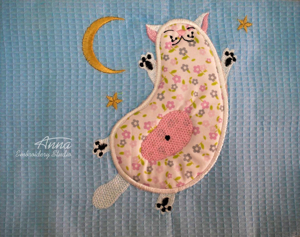 Sleeping Cat Applique Design for Embroidery Machine - Etsy