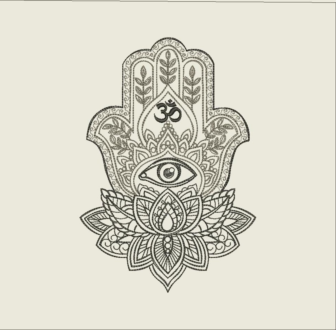 Indian Lotus Flower With Hamsa. Design for Embroidery Machine 8'' Hoop ...