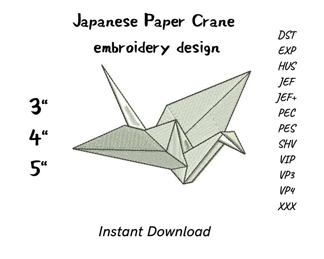 Japanese Paper Crane Embroidery Design. 3'', 4'', 5'' Sizes. All ...