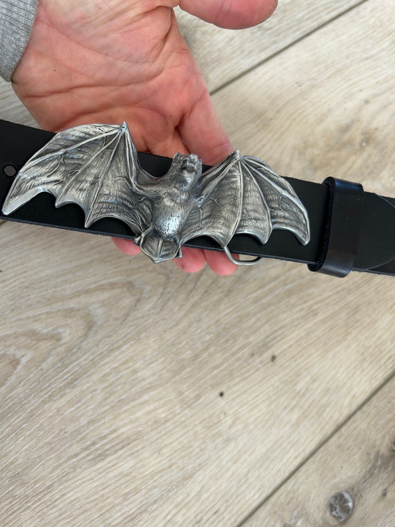 Black Bat Belt Genuine Black Leather Removable Buckle - Etsy