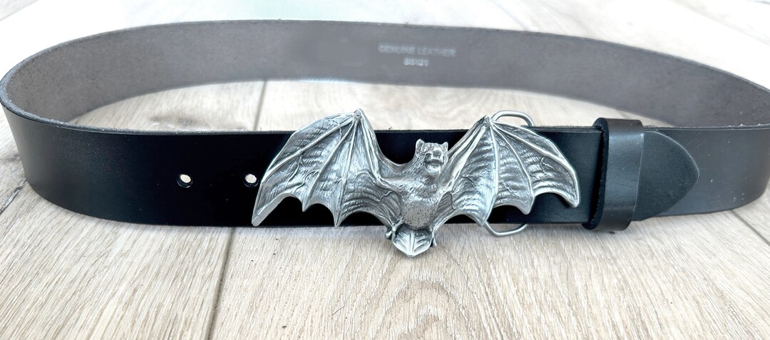 Black Bat Belt Genuine Black Leather Removable Buckle Strap Made in USA ...