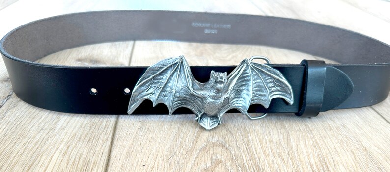 Black Bat Belt Genuine Black Leather Removable Buckle - Etsy