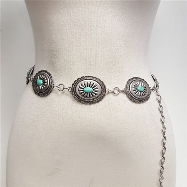 Southwestern Concho Chain Belt Metal Conchos Turquoise - Etsy